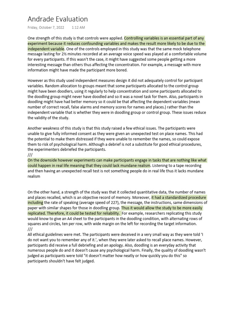 Andrade | PDF | Experiment | Behavioural Sciences