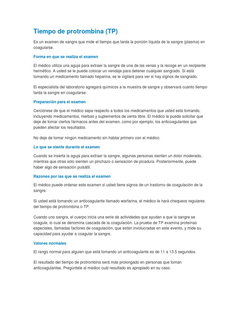 Tiempo de Protrombina | PDF | Coagulación | Sangre