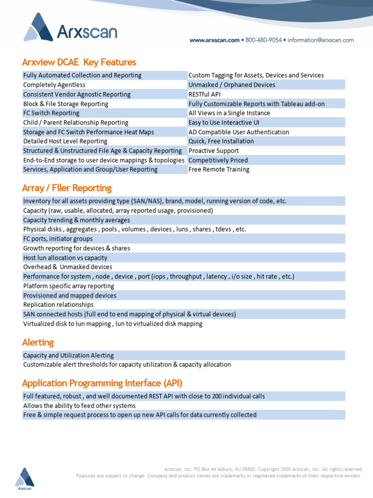 Arxview DCAE Features | PDF | Databases | Backup
