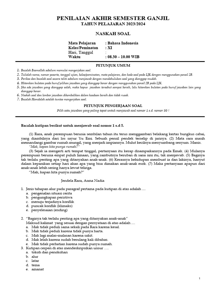 Soal PAS B.Indonesia Kelas XI Edit | PDF