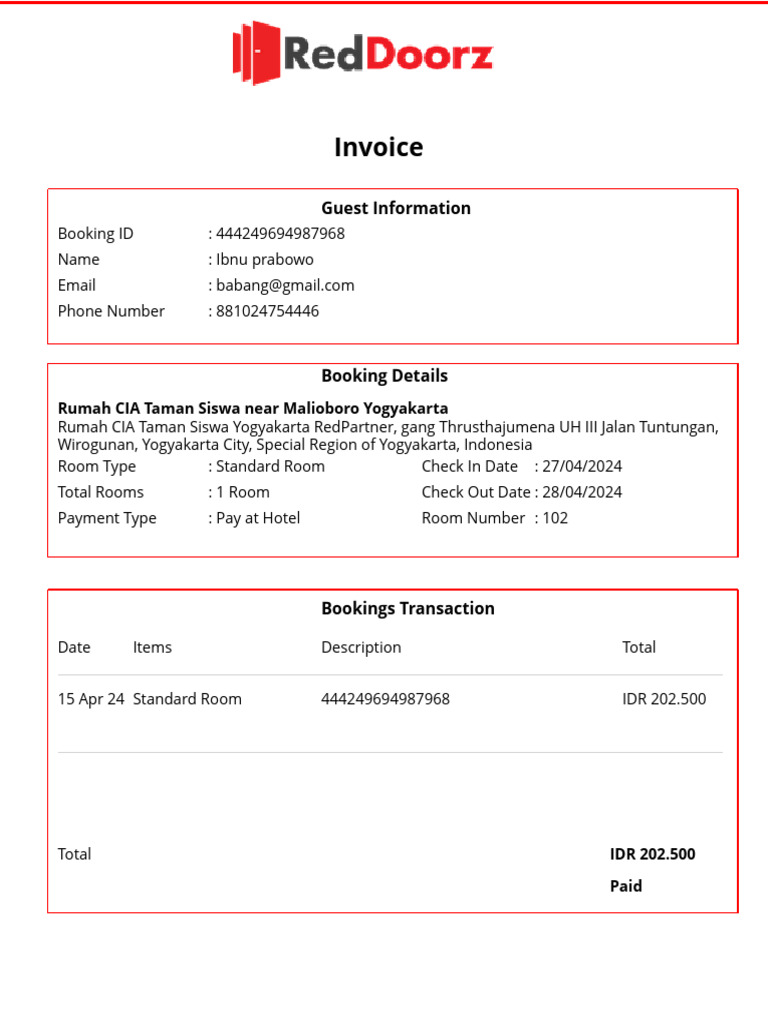 Booking Invoice | PDF