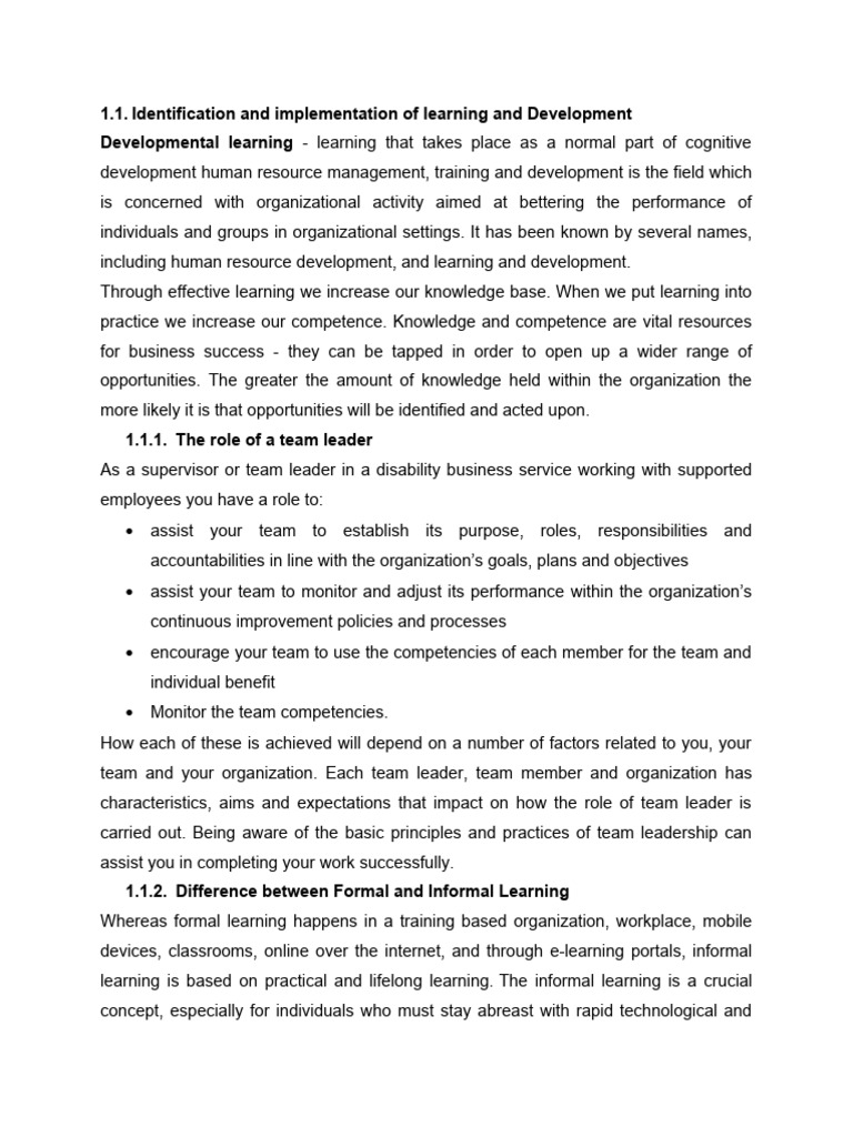 Identification and Implementation of Learning and Development | PDF ...