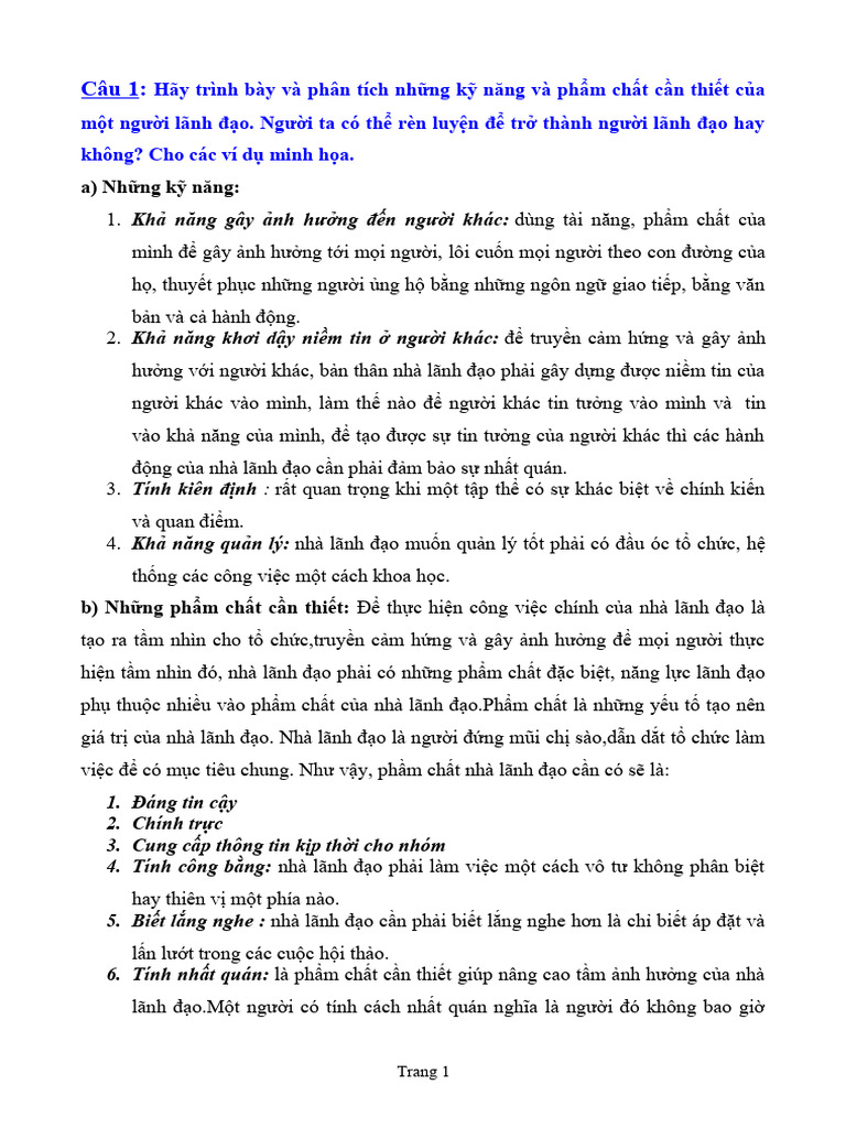 (123doc) - Tong-Hop-Cau-Hoi-Va-Dap-An-On-Thi-Mon-Nghe-Thuat-Lanh-Dao | PDF