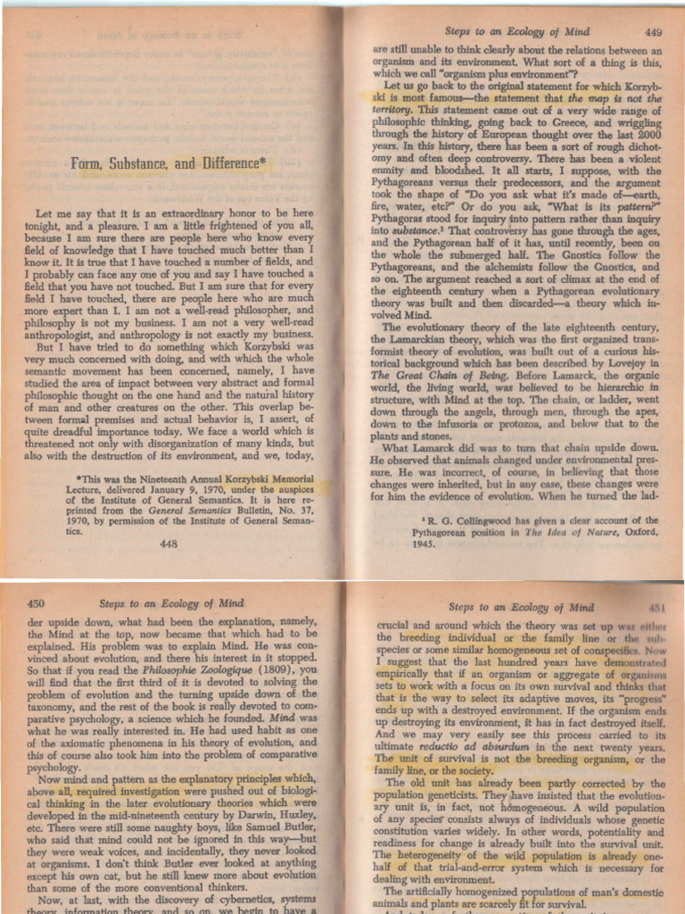 Bateson Difference | PDF | Mind | Thought