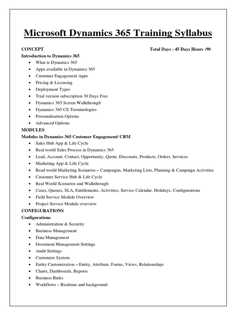 Microsoft Dynamics 365 Syllabus | PDF