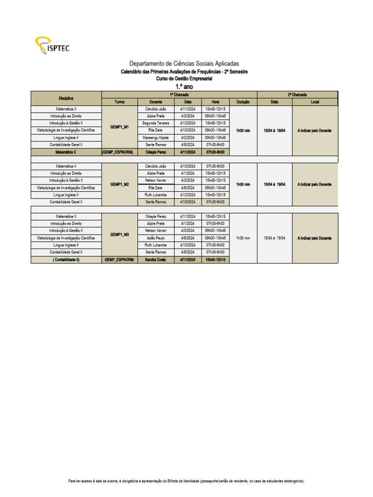 GEMP - CalendÃ¡rio Das 1Âº AvaliaÃ Ã Es de FrequÃ Ncia 2024 - 2Âº-SM | PDF | Economia | Economias