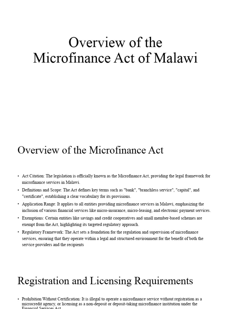 Overview of The Microfinance Act of Malawi | PDF | Regulatory ...