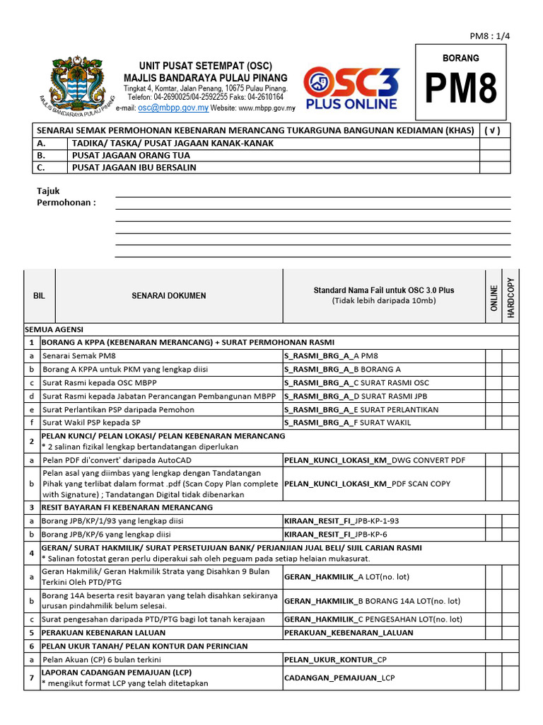 pm8 - Senarai Semak Permohonan Kebenaran Merancang Tukarguna Bangunan Kediaman Khas1 | PDF