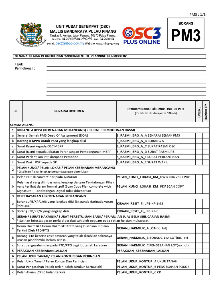 pm3 - Senarai Semak Permohonan Assignment of Planning Permission1 | PDF