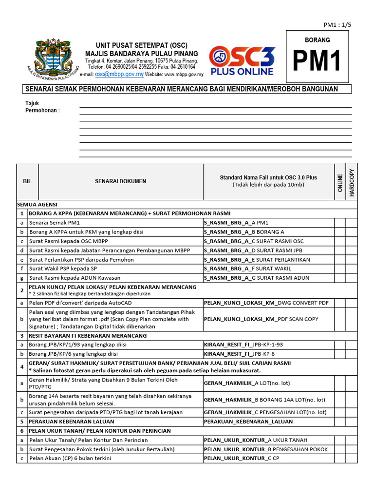 pm1 - Senarai Semak Permohonan Kebenaran Merancang Bagi ...
