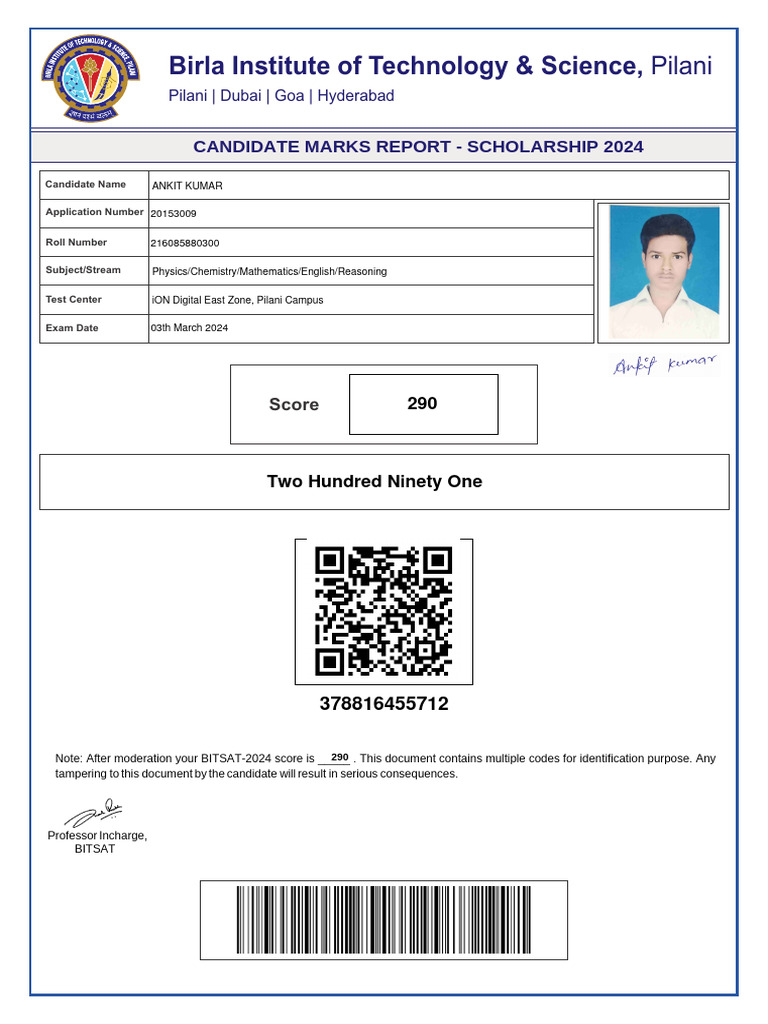 Bitsat Scorecard 2024 | PDF | Business
