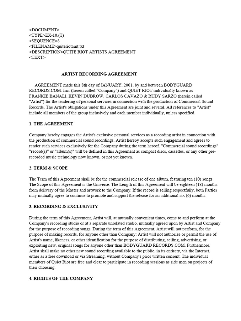 Artist Recording Agreement | PDF | Royalty Payment | Indemnity