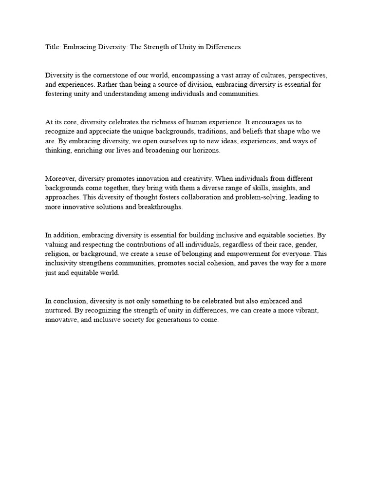 The Strength of Unity in Differences | PDF