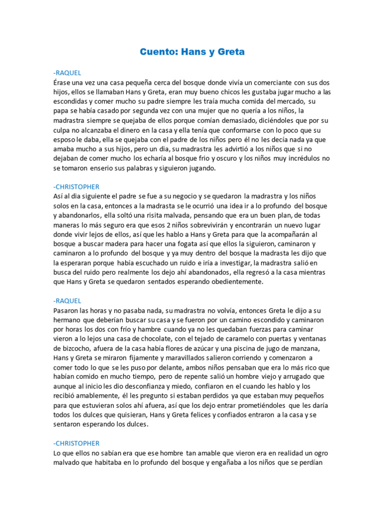 Cuento - Hans y Greta - ESPAÑOL - INGLES | PDF