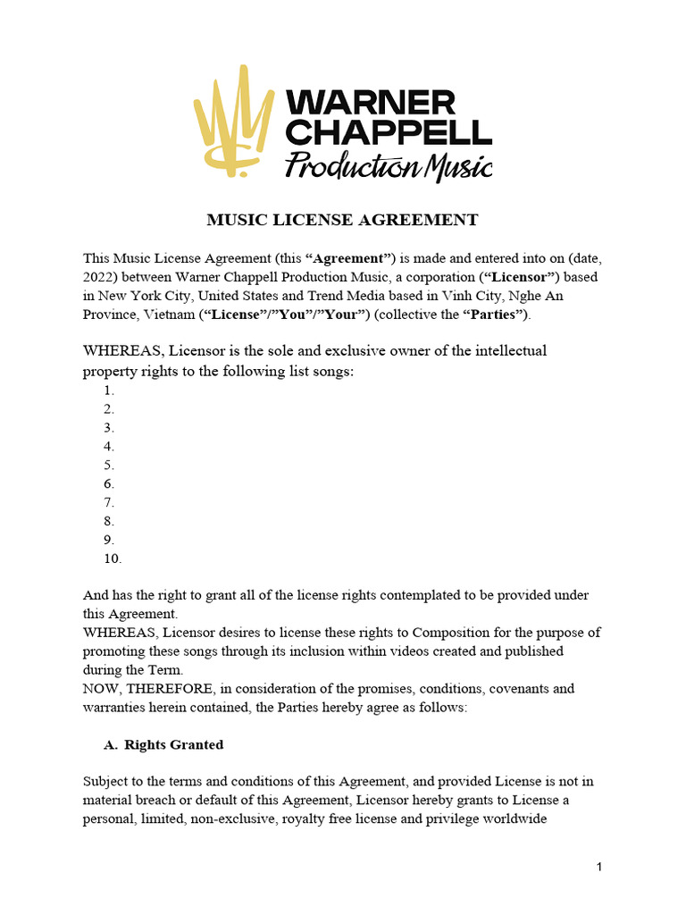 Music License Agreement | PDF | License | Intellectual Property Law