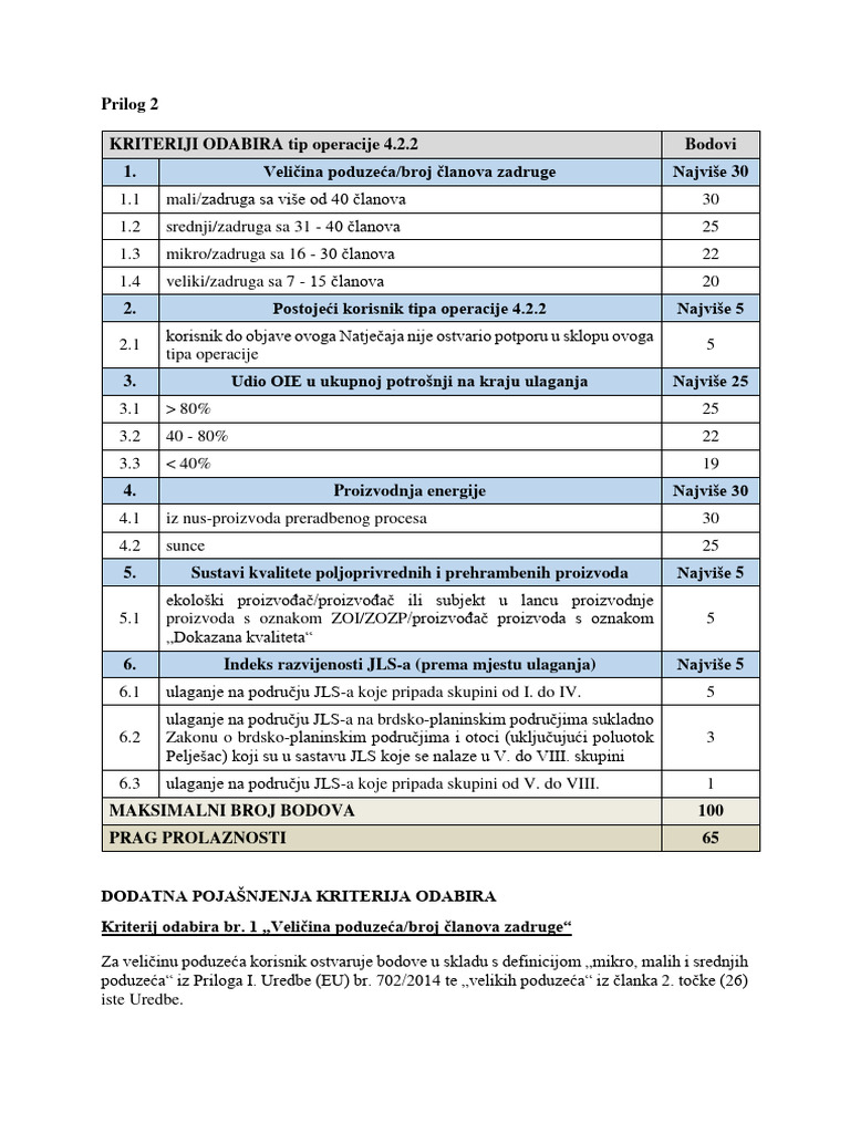 Prilog 2 - Kriteriji Odabira | PDF
