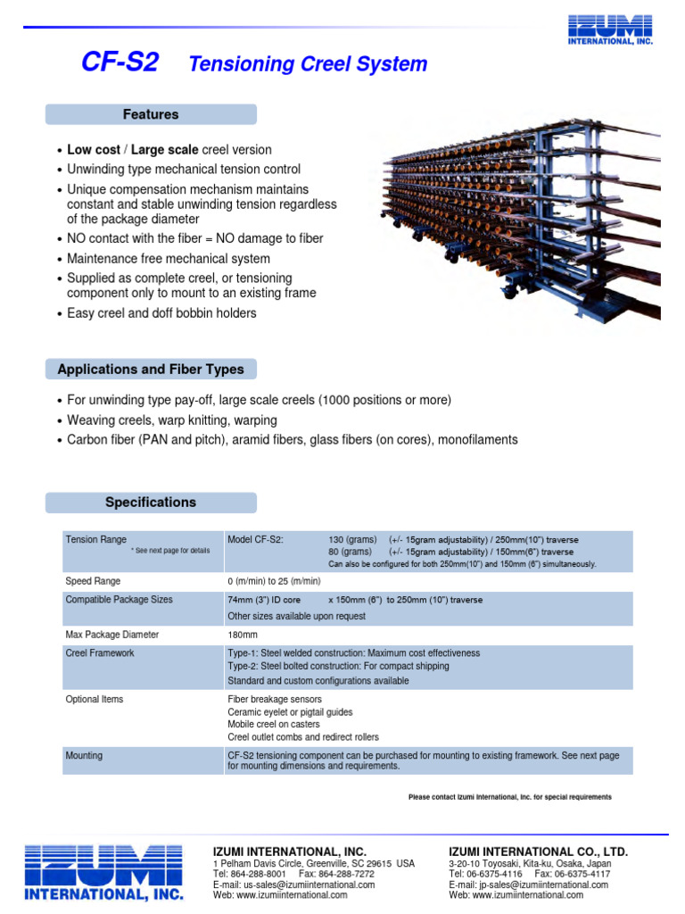 CF-S2 Tensioning Creel System Overview | PDF