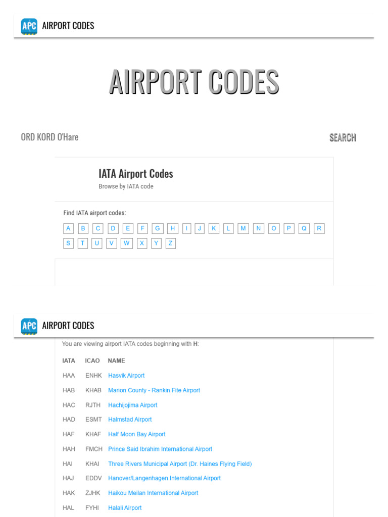 IATA Airport Codes - Browse Airports by IATA Code - H | PDF | Aviation | Infrastructure