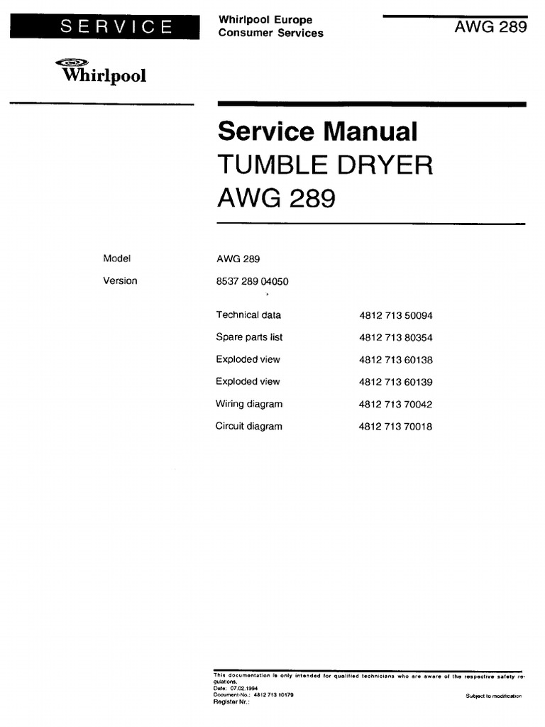 Whirlpool Awg 289 WHWP | PDF | Switch | Manufactured Goods