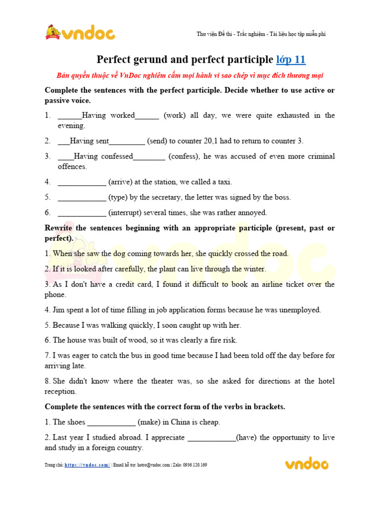 Perfect Gerund and Perfect Participle Lop 11 | PDF | Syntax | Grammar
