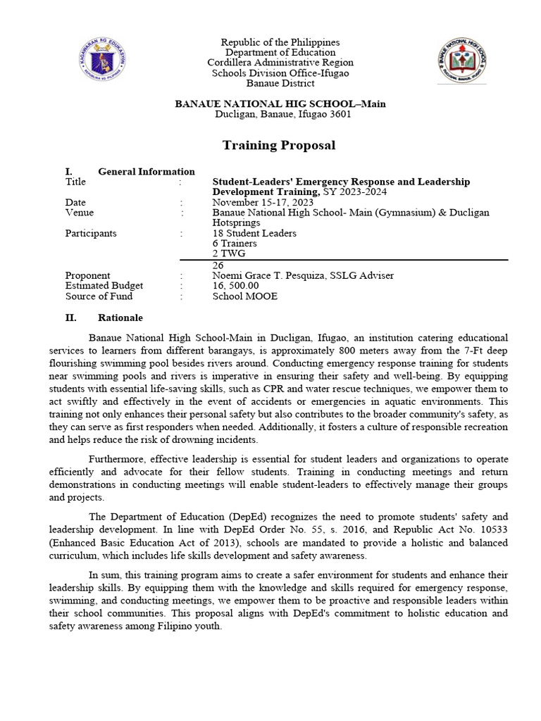 Leadership Training Proposal | PDF | Swimming | Leadership