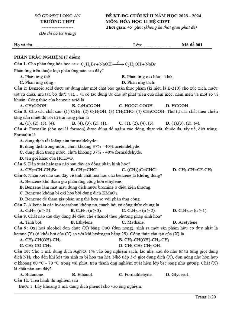 123. 5 đề CK2 hóa học lớp 11 (7TN+3TL) | PDF