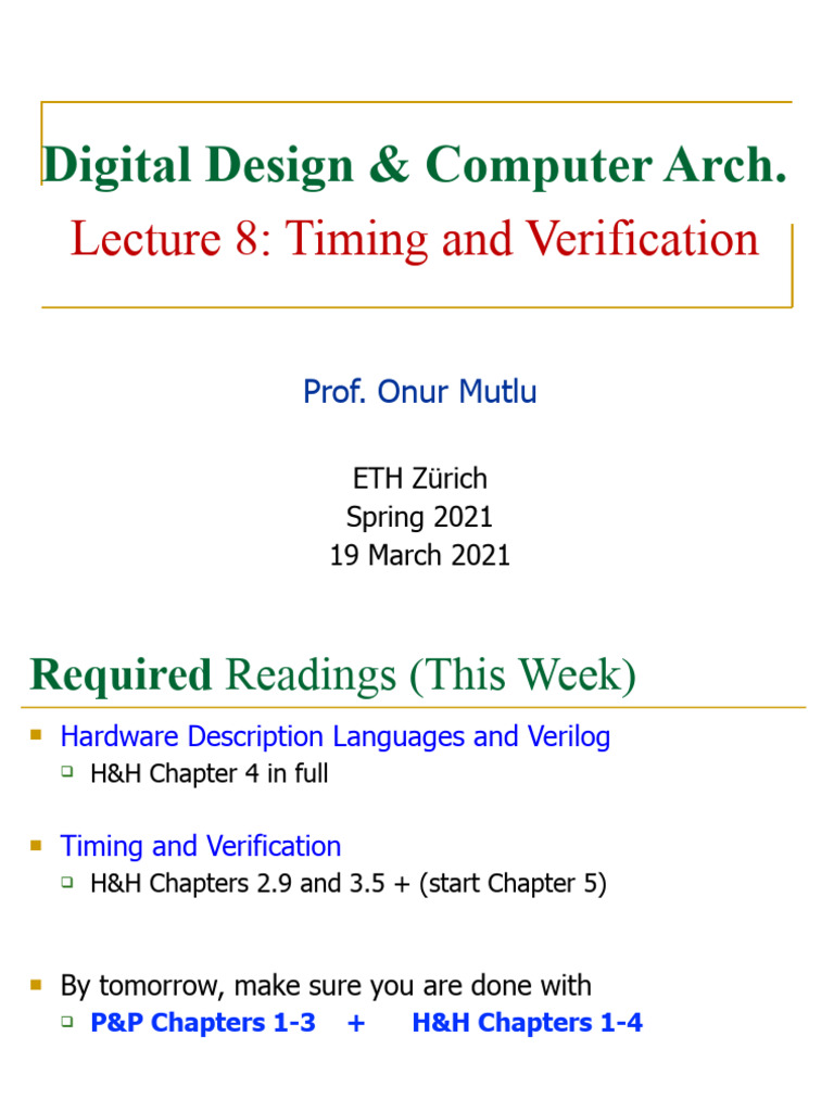Onur Digitaldesign Comparch 2021 Lecture8 Timing and Verification Afterlecture | PDF ...