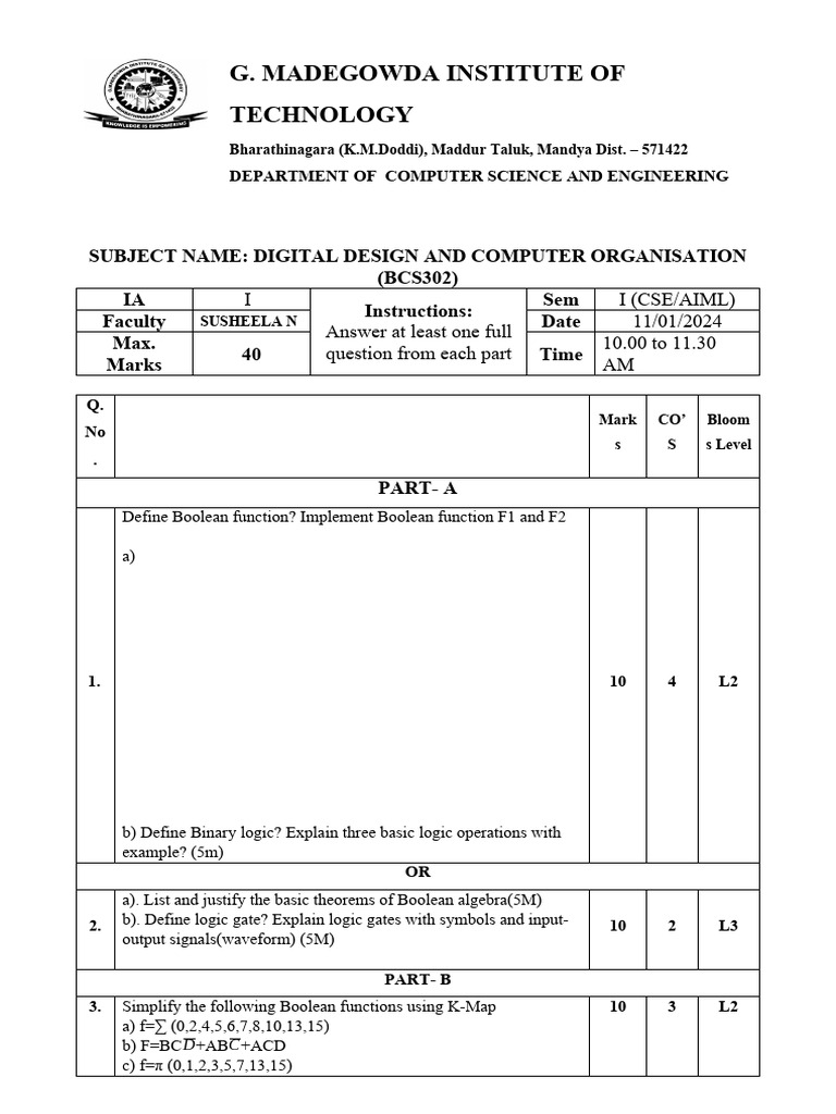 Ddco 1 Ia QP | PDF | Logic Gate | Boolean Algebra