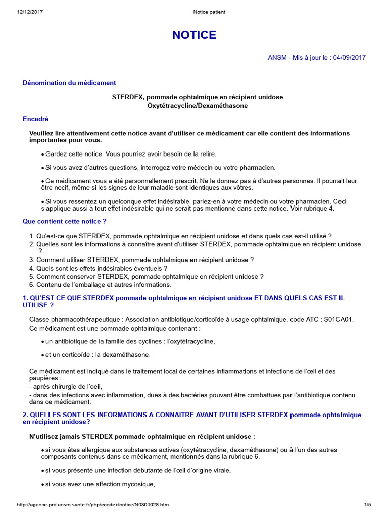 Utilisation de STERDEX Pommade Ophtalmique | PDF | Résistance aux ...