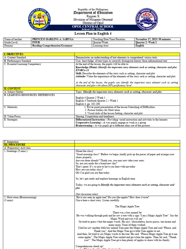 Q2 Lesson Plan in English Sabuga Cot2 | PDF | Lesson Plan | Reading Comprehension