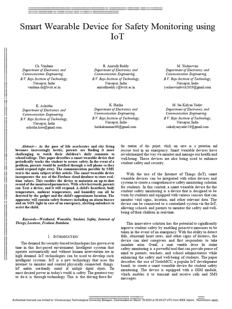 Smart Wearable Device for Safety Monitoring Using IoT | PDF | Internet ...