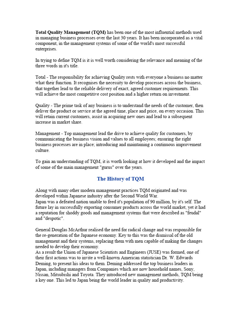 Total Quality Management | PDF | Quality Management | Quality (Business)