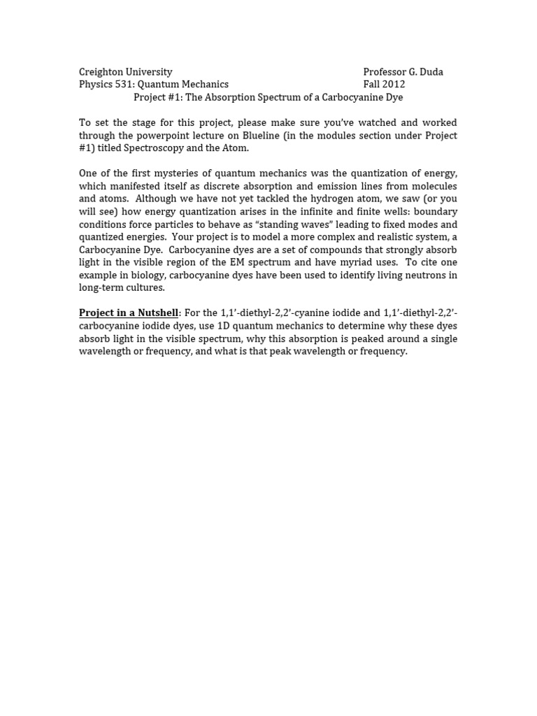 Project 1 - Carbocyanine Dyes | PDF | Absorption Spectroscopy ...