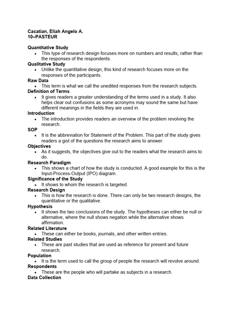 Research Definition of Terms | PDF | Quantitative Research | Data