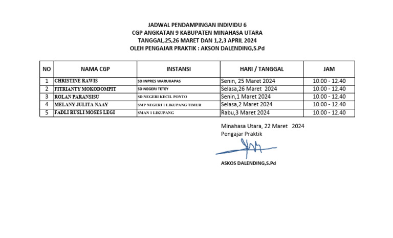 Jadwal PI 6 AKSON DALENDING. | PDF