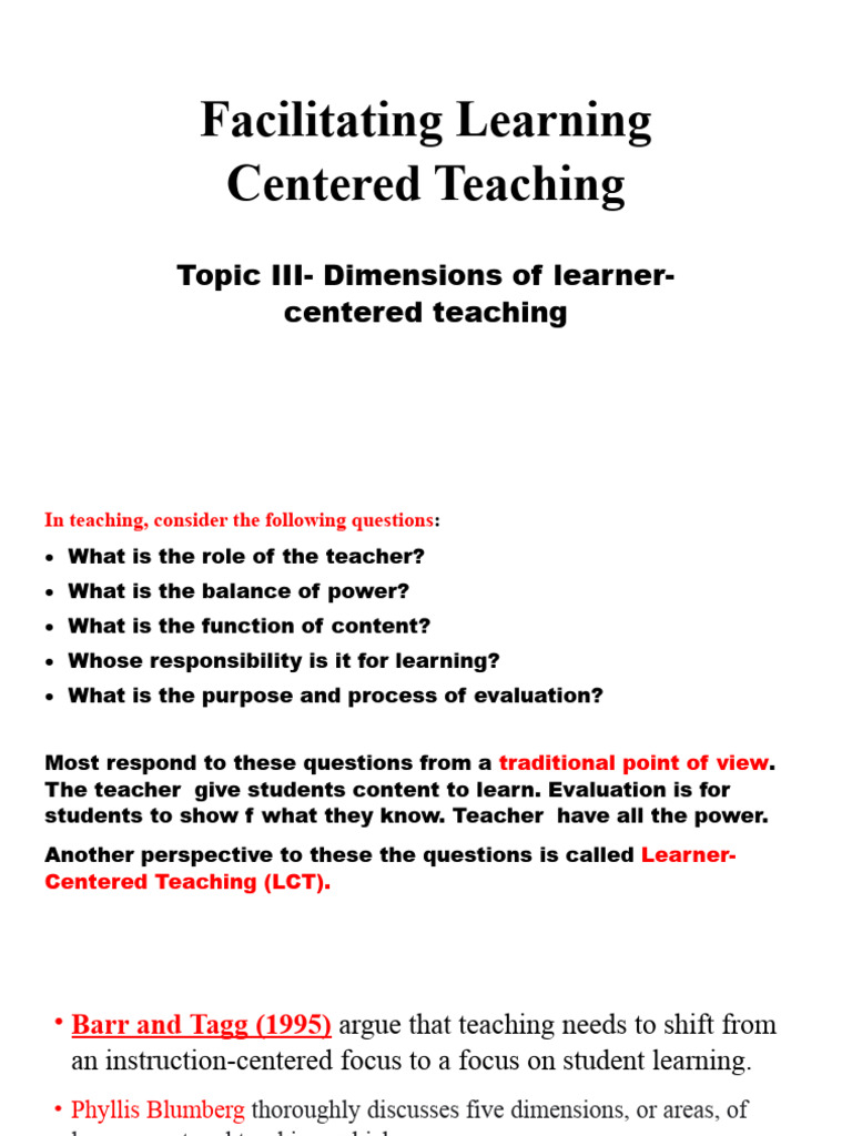 TOPIC 3facilitating Learning Centered Teaching Autosaved | PDF | Teachers | Educational Assessment