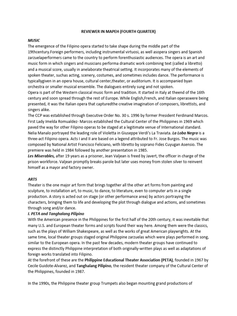 Overview of Filipino Opera and Theater | PDF | Health Care | Health ...