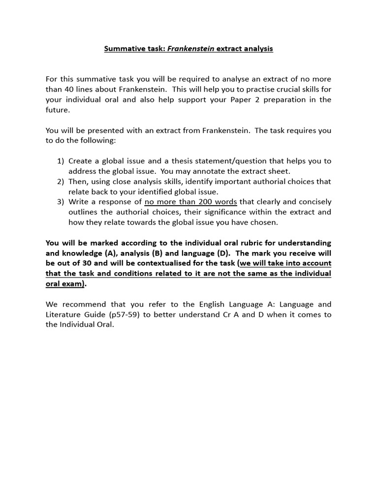 Summative Task Frankenstein Extract Analysis GI | PDF | Philosophy