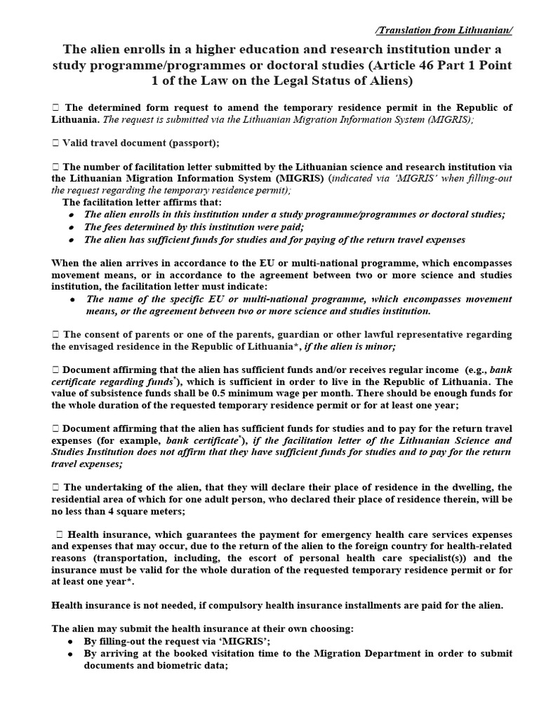 Lithuanian Student Visa Requirements | PDF | Identity Document ...