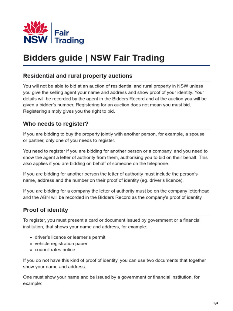 NSW Auction Bidders Registration Guide | PDF | Auction | Identity Document