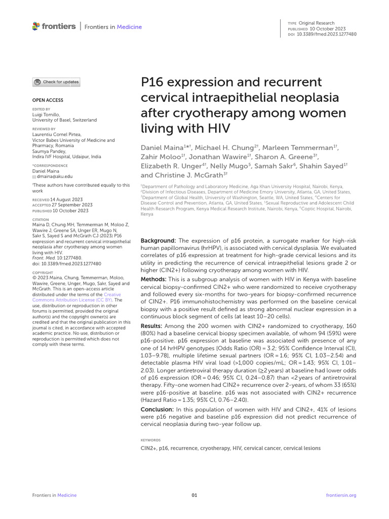 P16 Expression and Recurrent Cervical Intraepithelial Neoplasia After ...