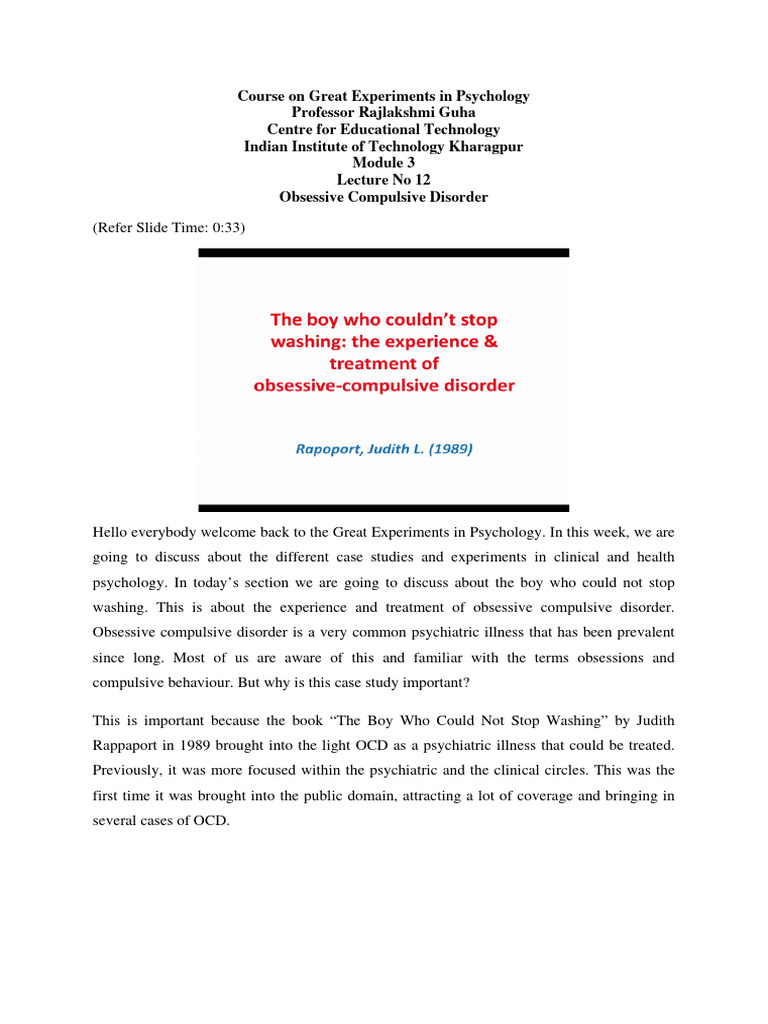 Lec 12 | PDF | Obsessive–Compulsive Disorder | Human Diseases And Disorders