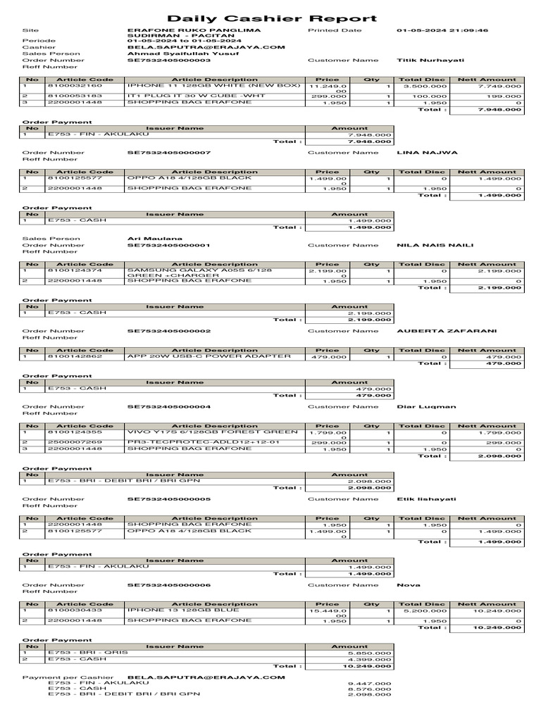 Daily Cashier Report | PDF | Cash | I Phone