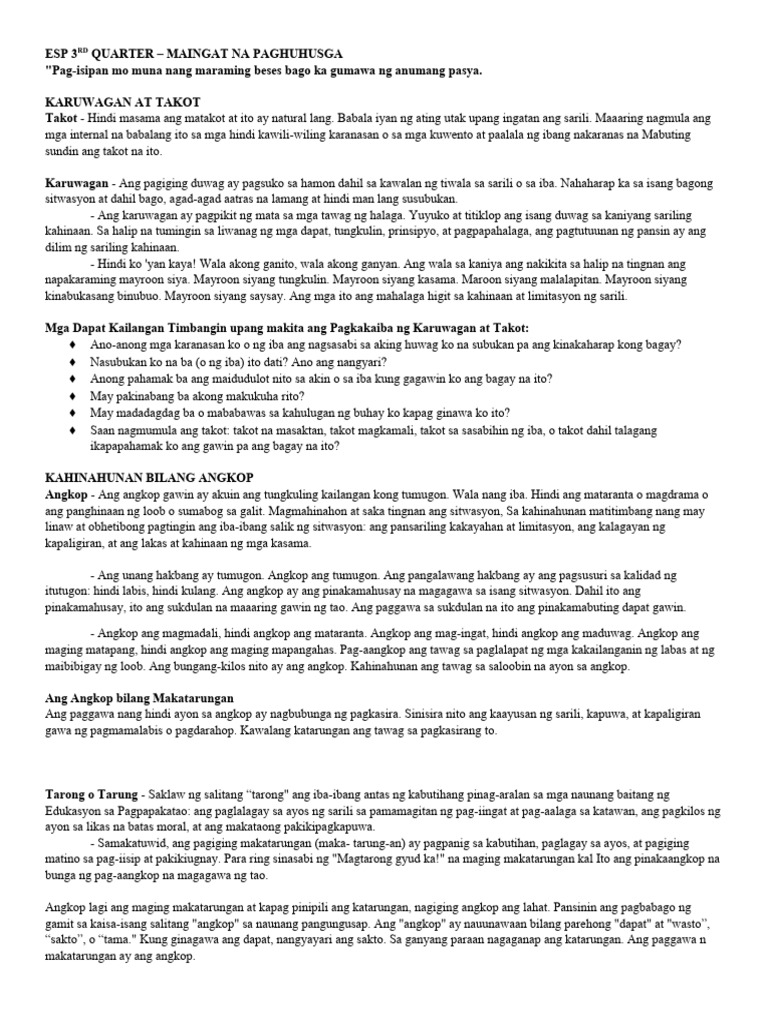 ESP 10 3rd Quarter - Maingat Na Paghuhusga | PDF