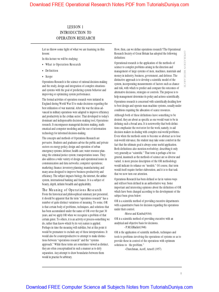 Operational Research Notes | PDF | Teaching Mathematics | Conceptual Model