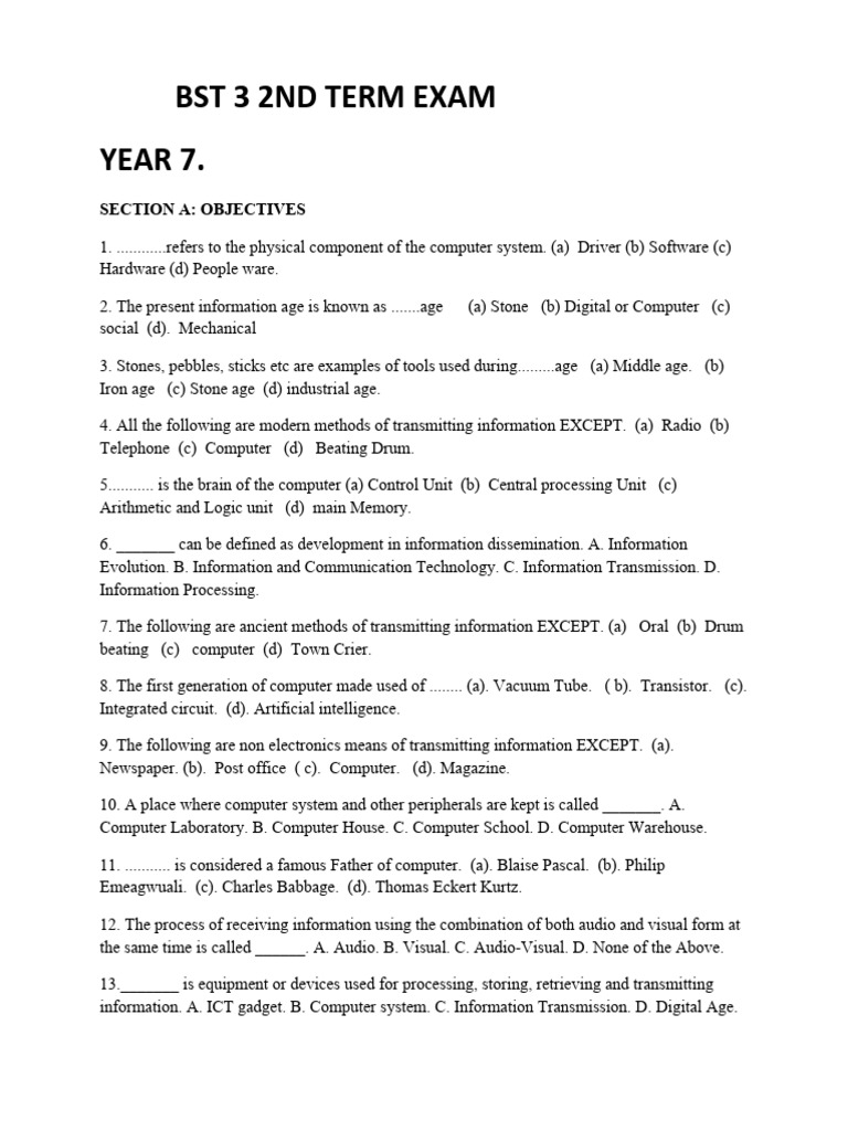 BST 32nd term exam yr7 | PDF | Information | Information Technology