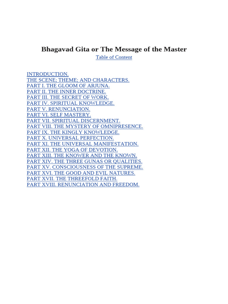 Bhagavad Gita or The Message of the Master | PDF