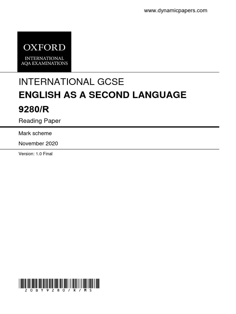 International Gcse: English As A Second Language 9280/R | PDF