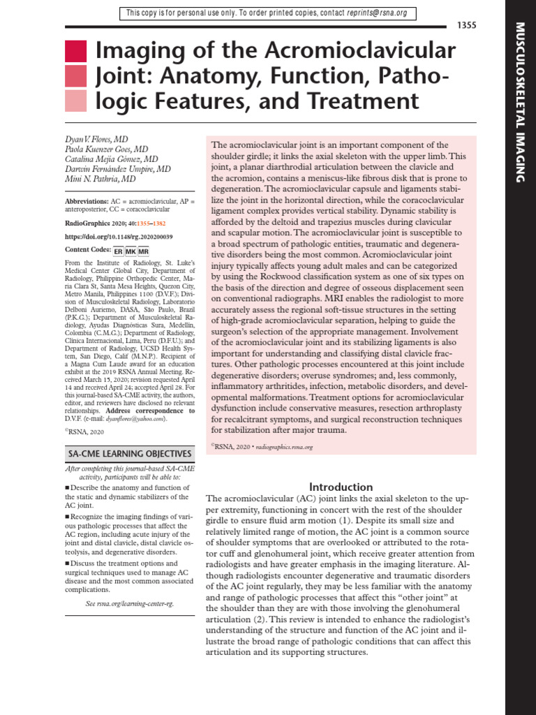 Flores Et Al 2020 Imaging of The Acromioclavicular Joint Anatomy Function Pathologic Features ...