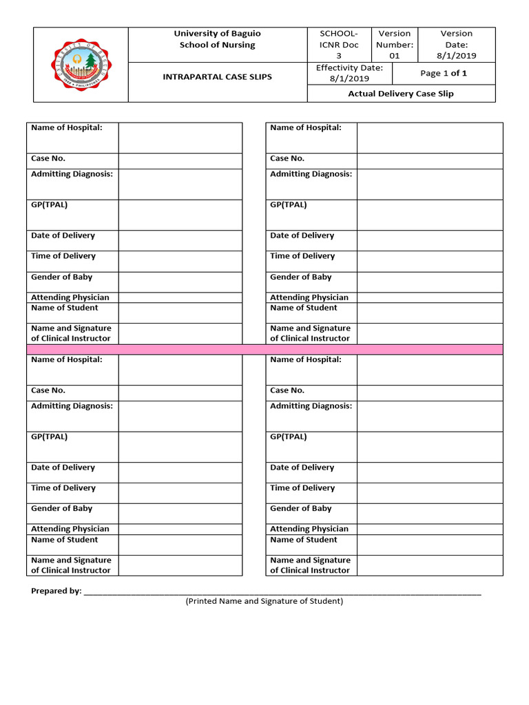 DR Case Slips Templates | PDF | Hospital | Nursing